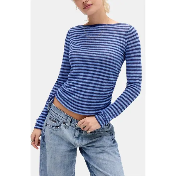 BDG URBAN OUTFITTERS Striped Sheer Knit Top - Blue