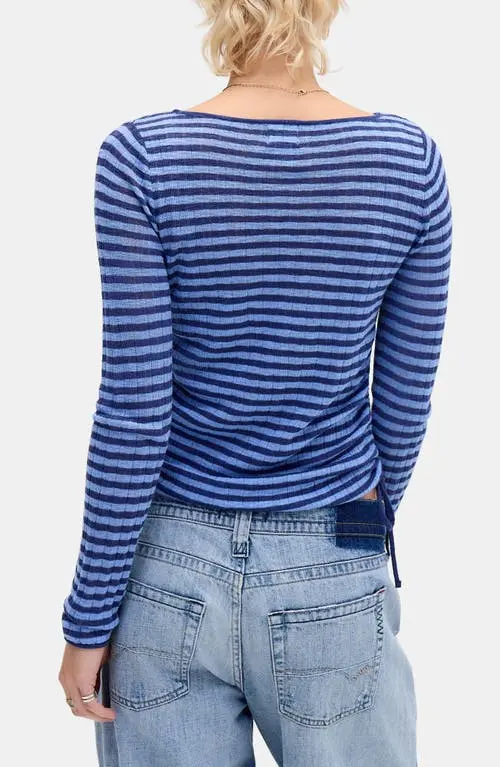 BDG URBAN OUTFITTERS Striped Sheer Knit Top - Blue