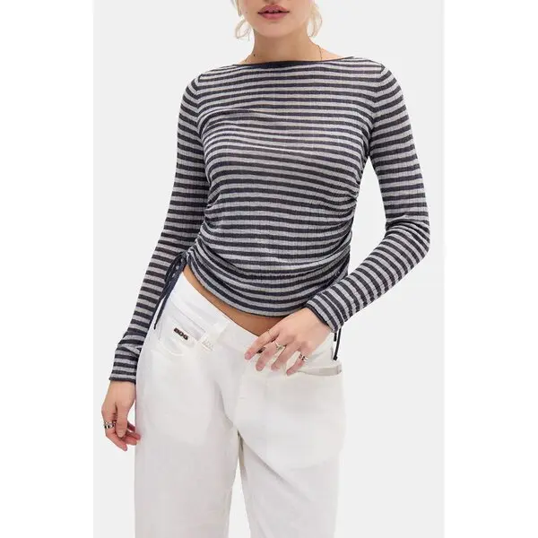 BDG URBAN OUTFITTERS Striped Sheer Knit Top - Grey