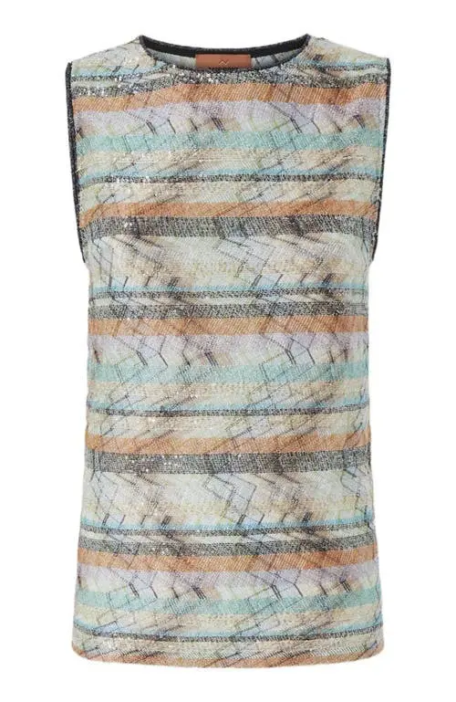 Missoni Sleeveless Top In Viscose Lamé Blend With Multi-technique Knit - Multicoloured