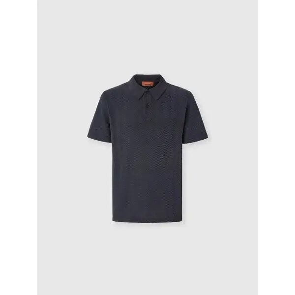 Missoni Cotton And Viscose Polo Shirt With Tone-on-tone Zigzag Motif - Blue