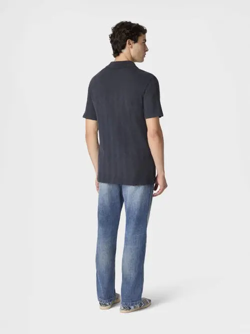 Missoni Cotton And Viscose Polo Shirt With Tone-on-tone Zigzag Motif - Blue