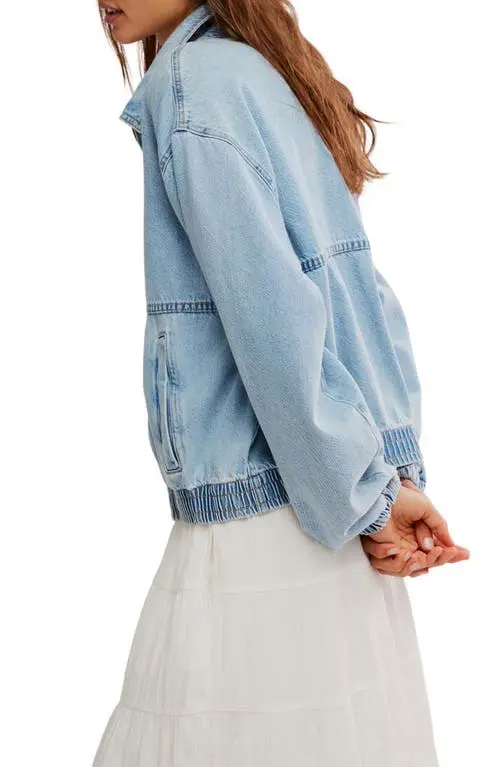 Free People Birdie Relaxed Denim Bomber Jacket