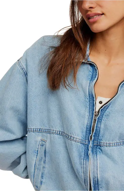 Free People Birdie Relaxed Denim Bomber Jacket
