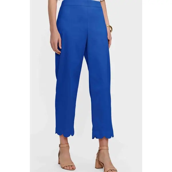 Foxcroft Elaine Scallop Hem Crop Pants - Deep Sea Blue
