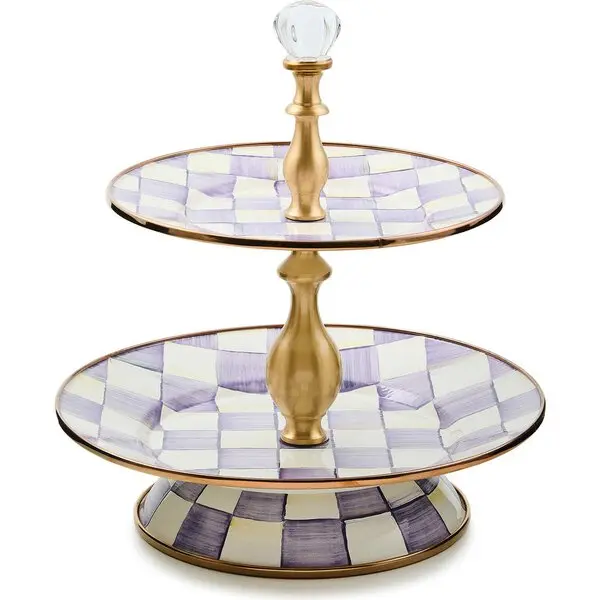 MACKENZIE-CHILDS Check Enameled Steel 2-tier Sweet Stand - Violet