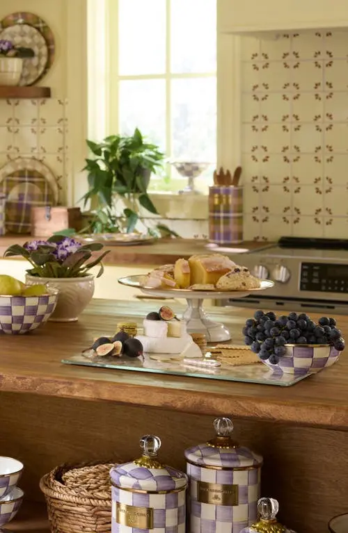 MACKENZIE-CHILDS Check Pedestal Platter - Violet