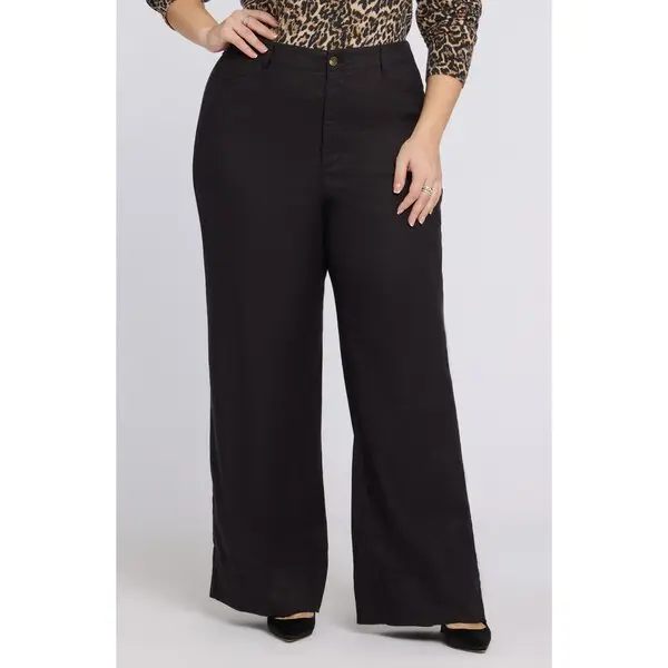 NYDJ Linen Blend Wide Leg Trousers - Black