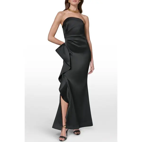 Donna Karan New York Taffeta Strapless Ruffle Gown