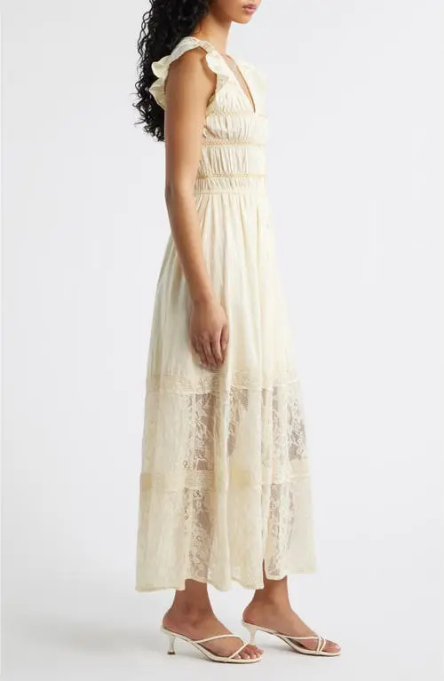 Moon River Lace Embroidered Ruffle Sleeve Midi Dress
