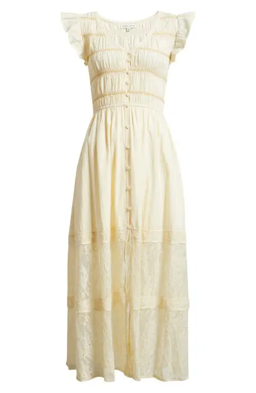 Moon River Lace Embroidered Ruffle Sleeve Midi Dress