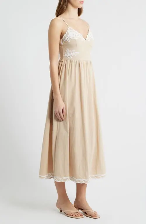 Moon River Embroidered V-neck Midi Dress
