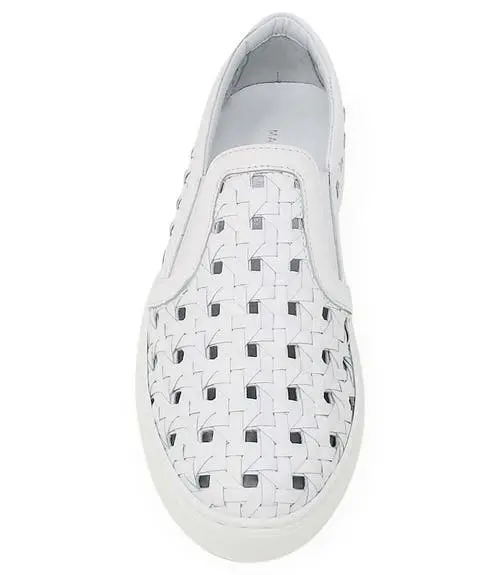 MADISON MAISON Leather Woven Slip-on Sneakers - White