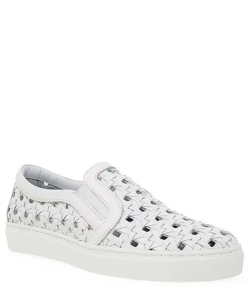 MADISON MAISON Leather Woven Slip-on Sneakers - White