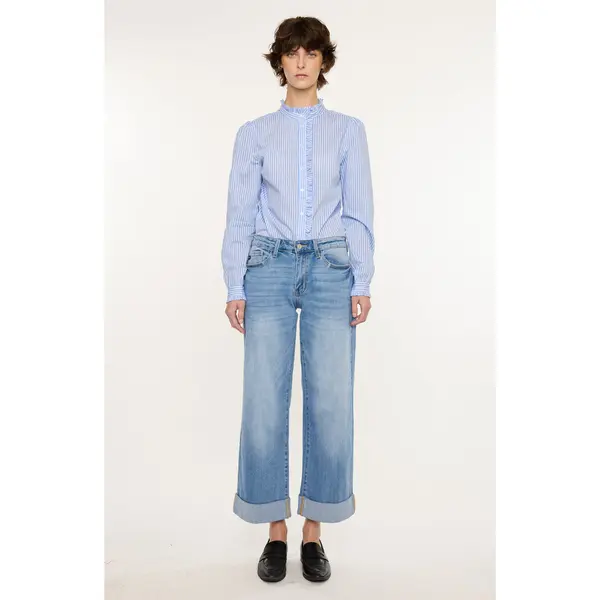 KANCAN Mid-rise Cropped Wide Leg Jeans - Medium Wash