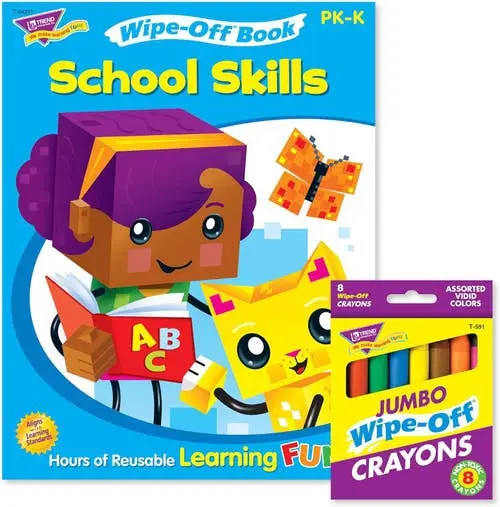 TREND ENTERPRISES, INC. School Skills Reusable Book & Crayons - Multicolored