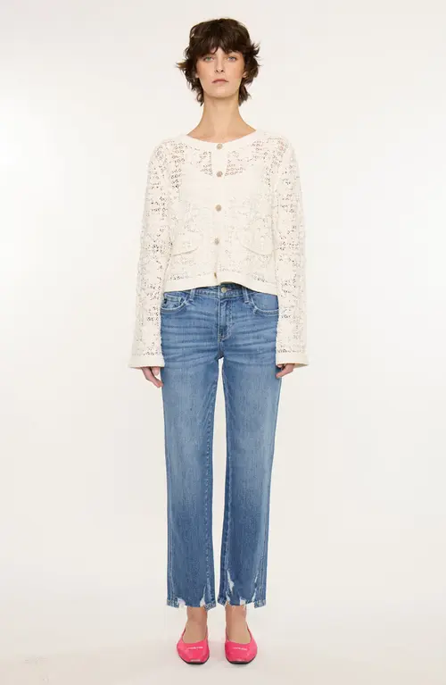 KANCAN Ivorie Mid Rise Crop Straight Jeans - Medium Wash