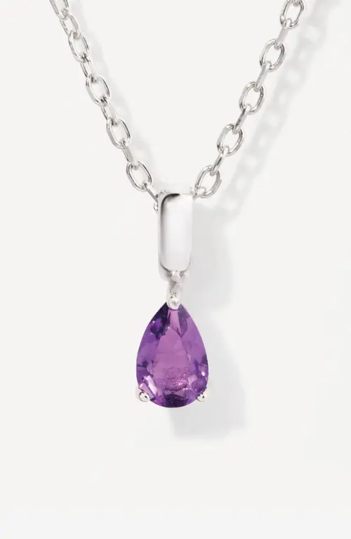 LITTLE SKY STONE Birthstone Teardrop Silver Necklace - Amethyst