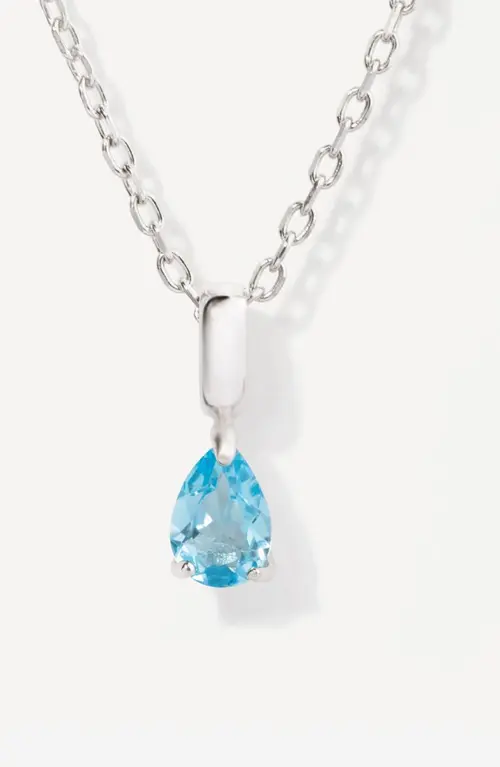 LITTLE SKY STONE Birthstone Teardrop Silver Necklace - Blue Topaz