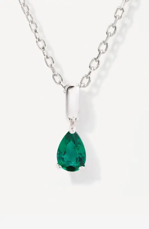 LITTLE SKY STONE Birthstone Teardrop Silver Necklace - Emerald