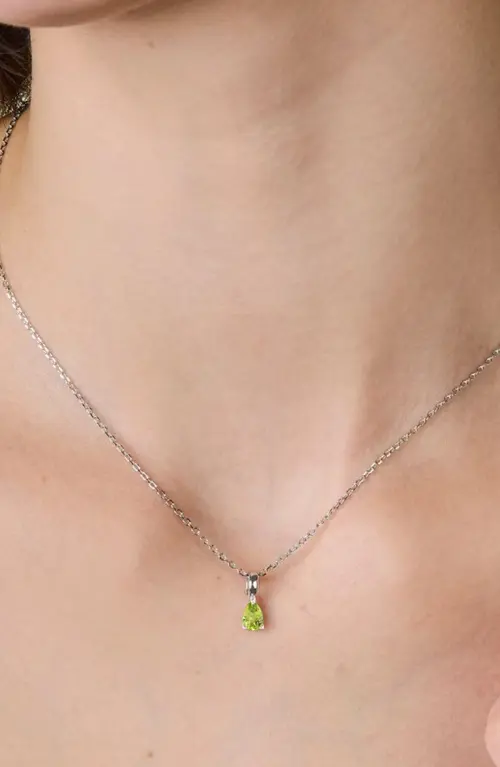 LITTLE SKY STONE Birthstone Teardrop Silver Necklace - Peridot