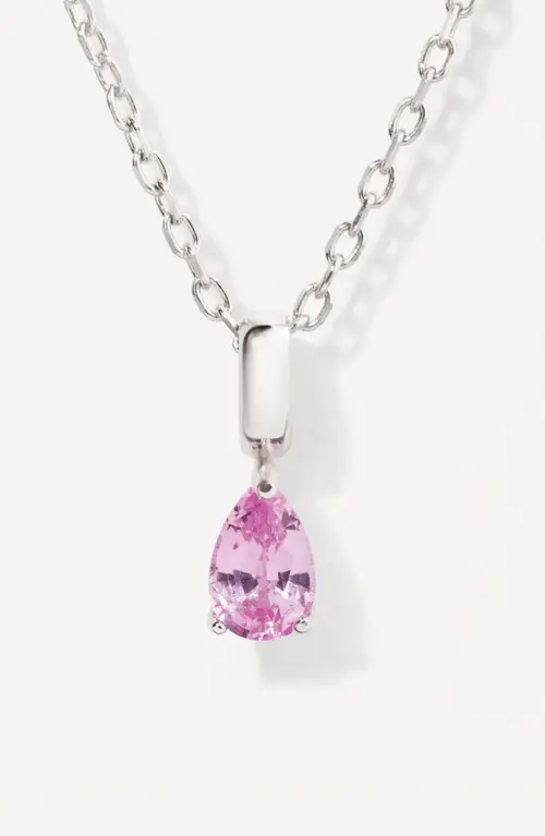 LITTLE SKY STONE Birthstone Teardrop Silver Necklace - Pink Tourmaline