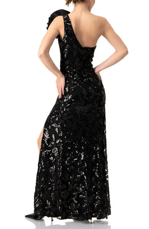 IVONNE One-shoulder Sequin Maxi Dress With Bow