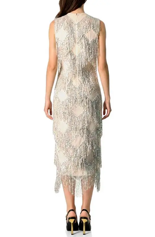 IVONNE Deco Shimmer Fringe Midi Dress
