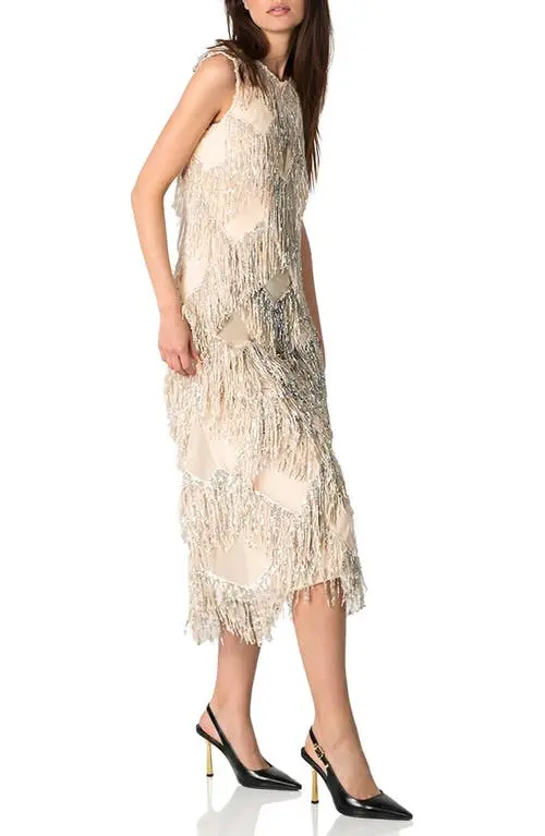 IVONNE Deco Shimmer Fringe Midi Dress