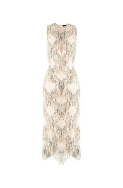 IVONNE Deco Shimmer Fringe Midi Dress