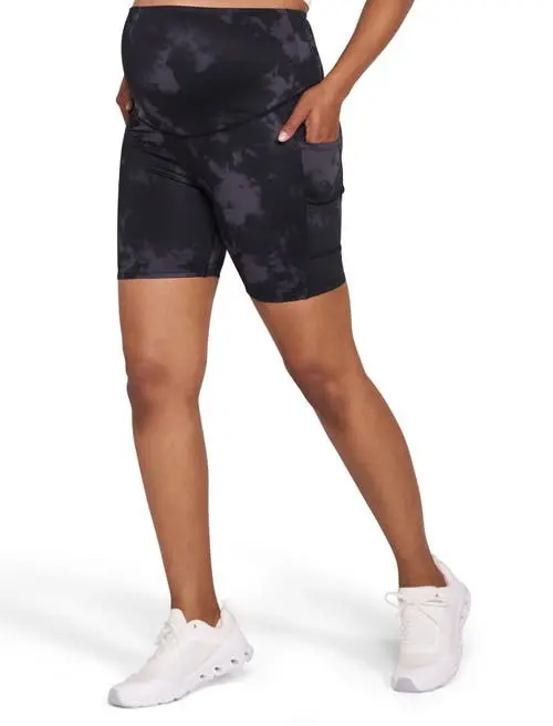 Motherhood Maternity Active Pocket Maternity Biker Short 6 1/2 - Black Cloud Print
