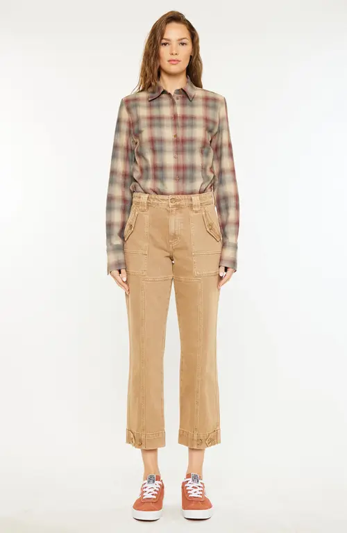 KANCAN High Rise Slim Straight Leg Cargo Jeans - Tan