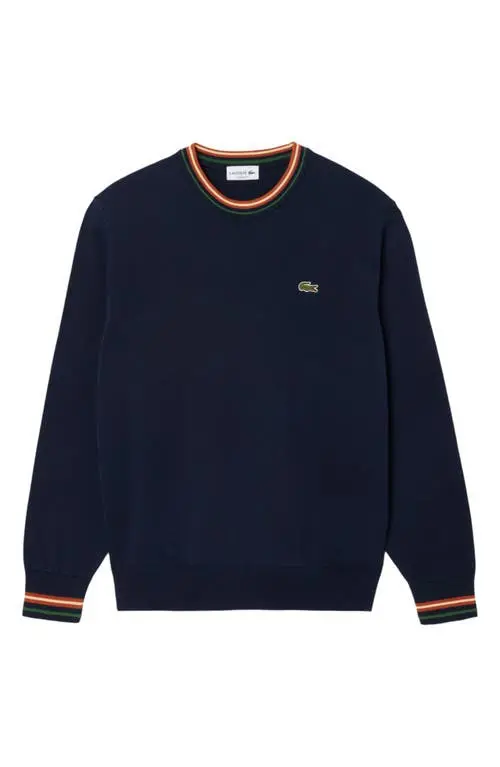 Lacoste Classic Fit Striped Sweater - Navy Blue/briquette