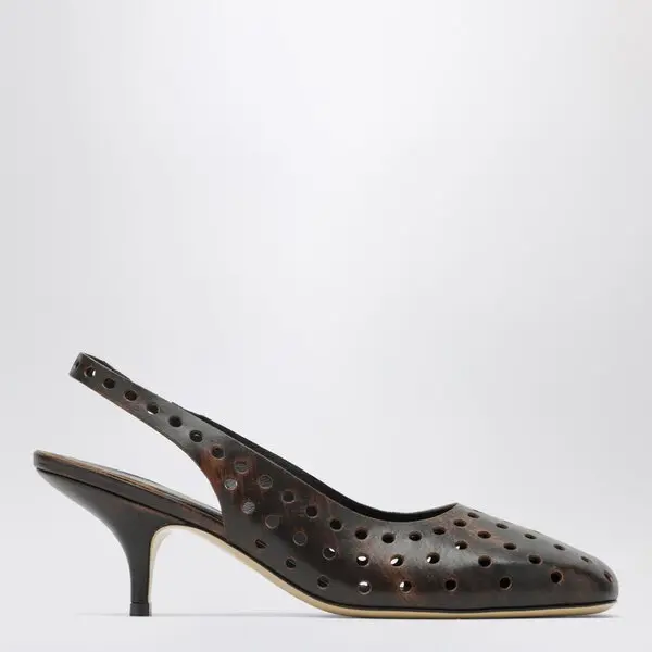 Dries Van Noten Aged Leather Slingback Kitten Heel Shoes