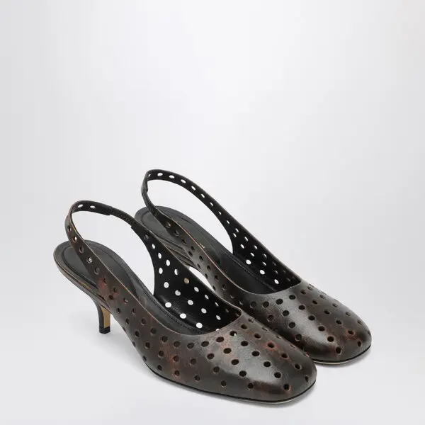 Dries Van Noten Aged Leather Slingback Kitten Heel Shoes