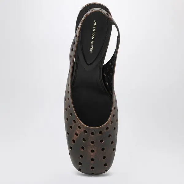 Dries Van Noten Aged Leather Perforated Slingbacks - Brown