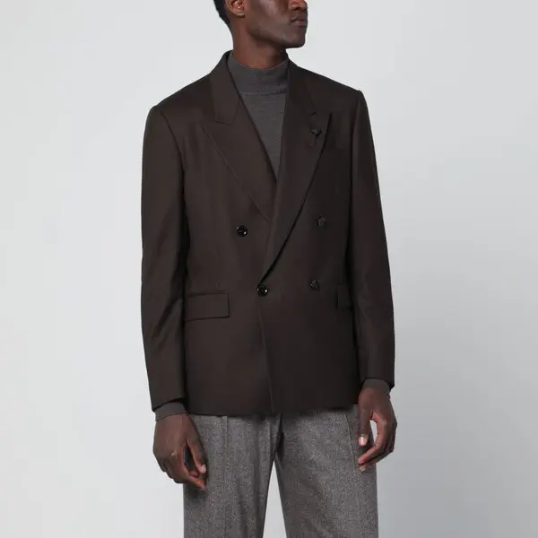 LARDINI Double-breasted Wool Jacket - Brown