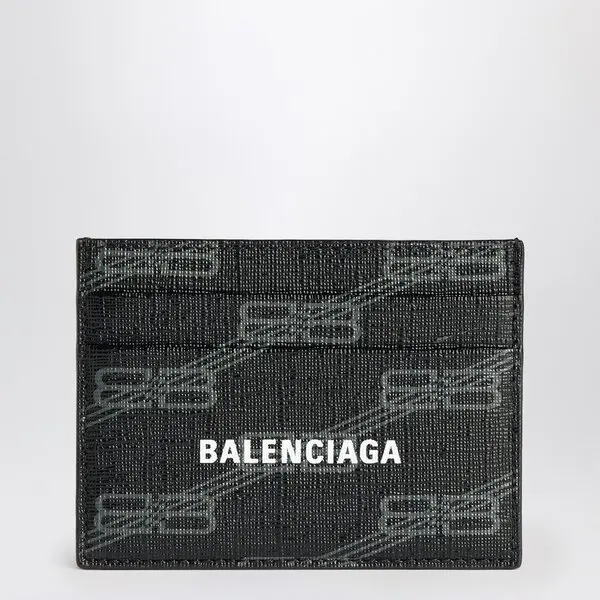 Balenciaga Signature Card Holder In And Grey Bb Monogram Coated Canvas - Black