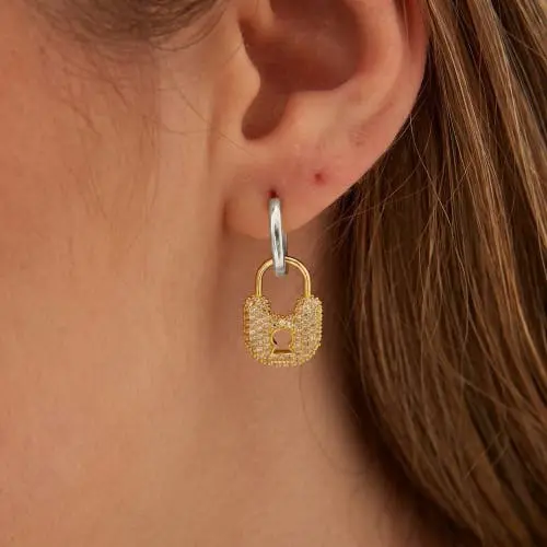 SPERO LONDON Sterling Padlock Hoop Earrings - Gold