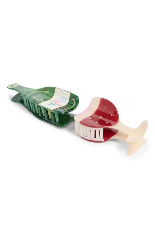 FRASIER STERLING Portofino Bottle & Glass Claw Clip Set - Green Multi