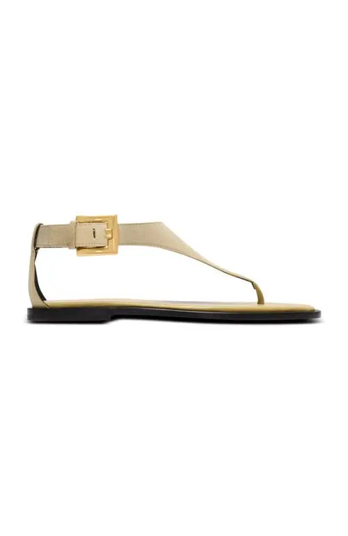 Balmain Anthem Flat Toe-post Sandals In Suede - Beige