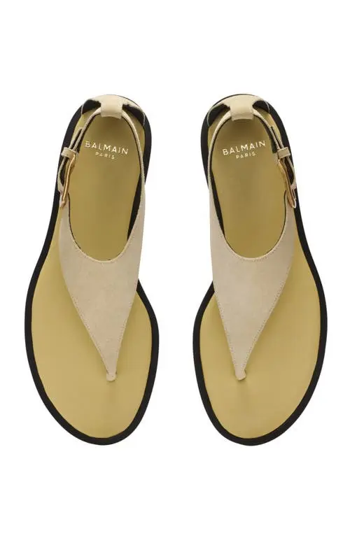 Balmain Anthem Flat Toe-post Sandals In Suede - Beige