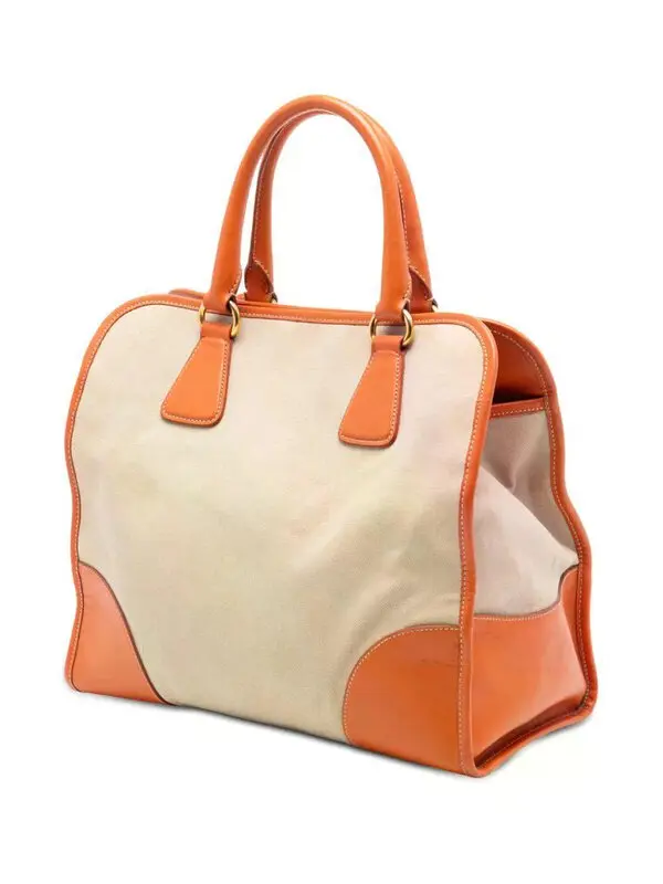 Prada Saffiano Trimmed Canapa Satchel - Brown