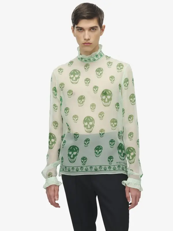 Alexander McQueen Silk Chiffon Skull Print Top