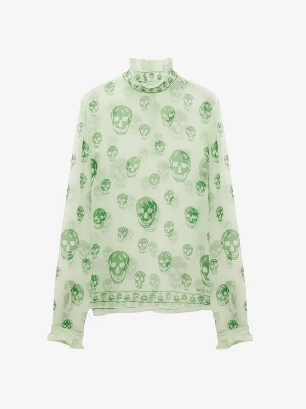 Alexander McQueen Silk Chiffon Skull Print Top