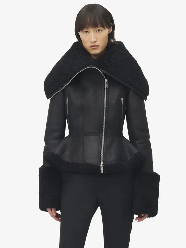 Alexander McQueen Shearling Peplum Jacket