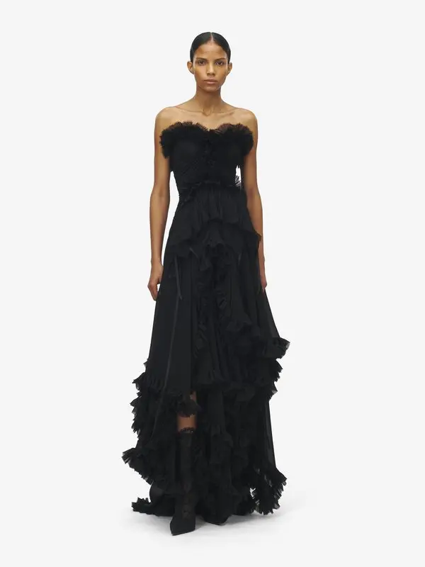 Alexander McQueen Ruffled Evening Dress - Black