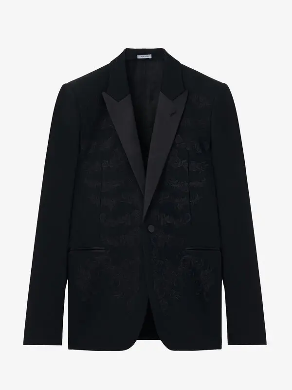 Alexander McQueen Lace Ribcage Embroidery Single-breasted Jacket - Black