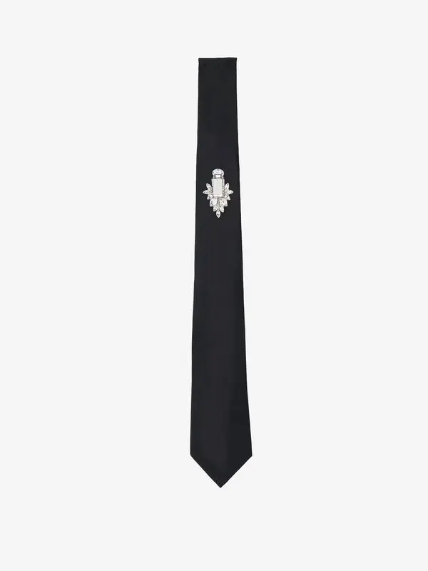 Alexander McQueen Crystal Mirror Embroidered Tie - Black