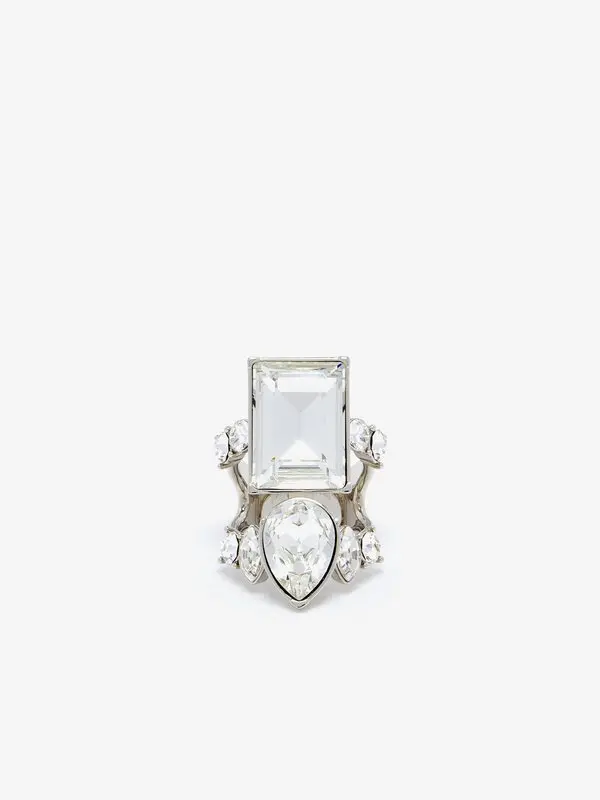 Alexander McQueen Crystal Cocktail Ring - Silver-finish
